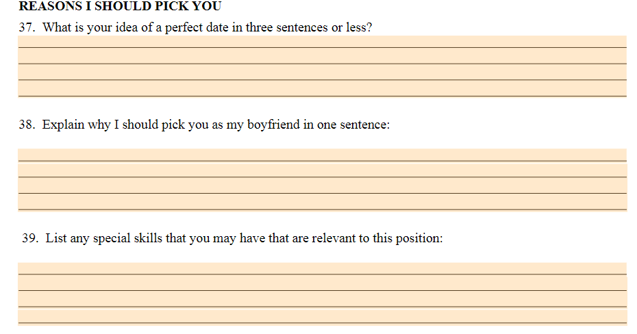Boyfriend Application Form Fillable Printable Template For Free