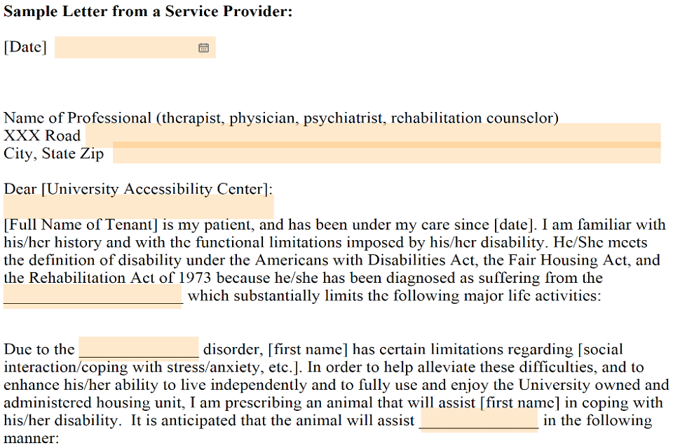 Printable Emotional Support Animal Letter PDF Form Fill Download 